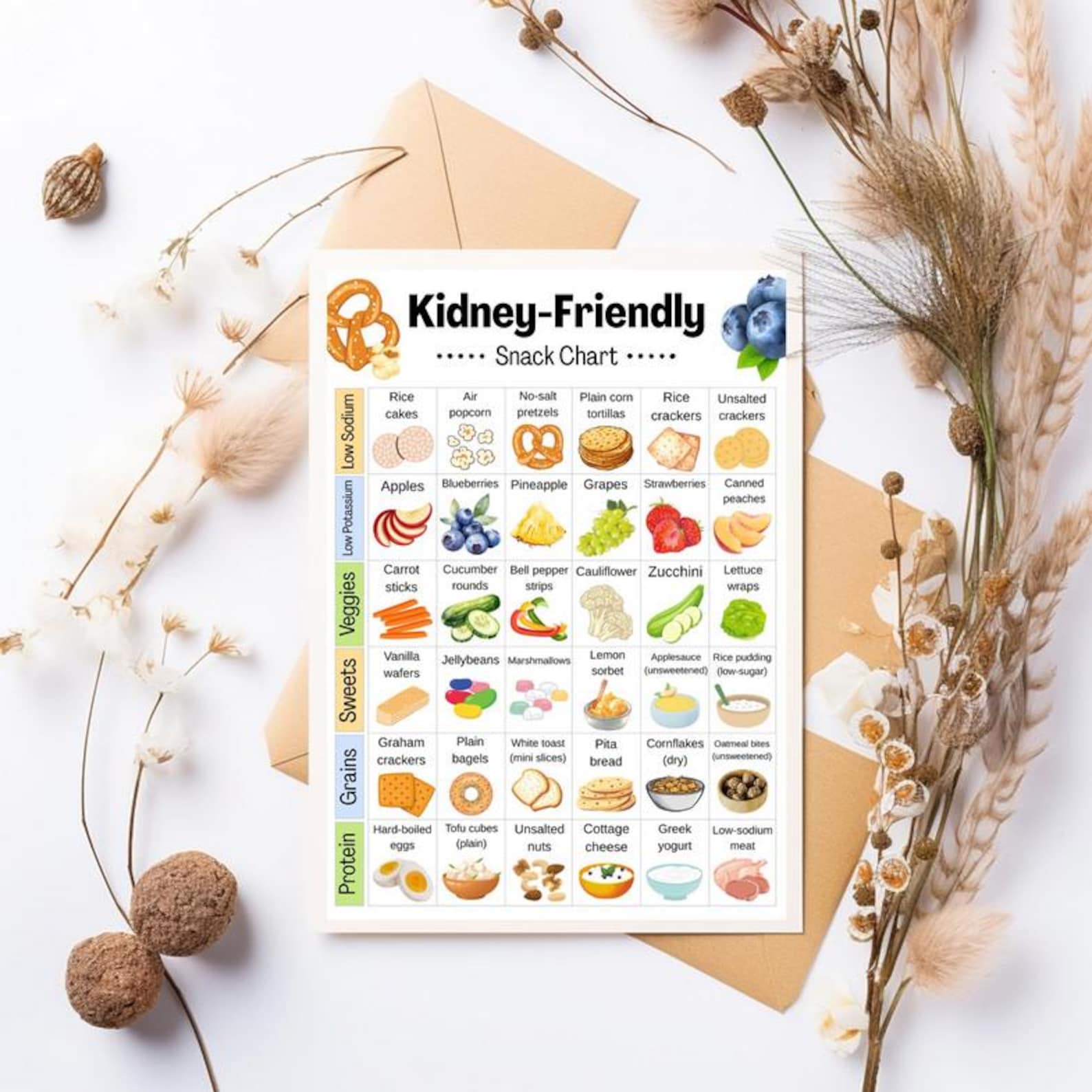 Kidney Friendly Snacks Chart, Low Potassium Low Sodium Food List, Renal ...