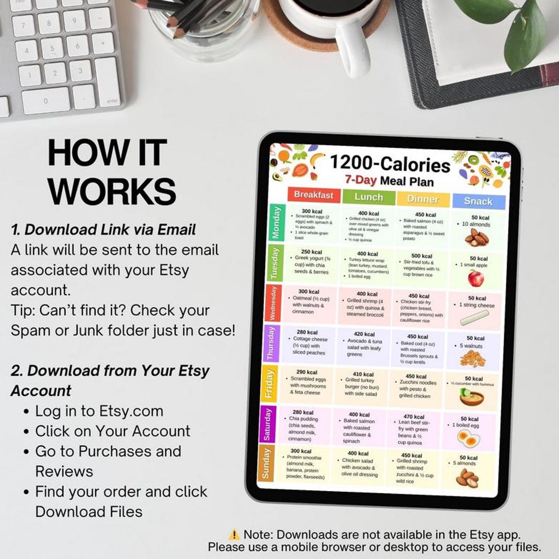 1200 Calories Diet Meal Plan, Low Calorie Food List Printable, 7-day ...