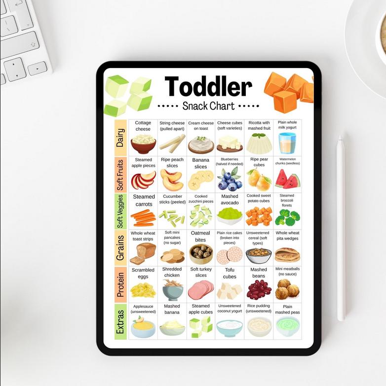 Toddler Snack Ideas Chart Printable, Soft Snacks for 1–3 Year Olds ...