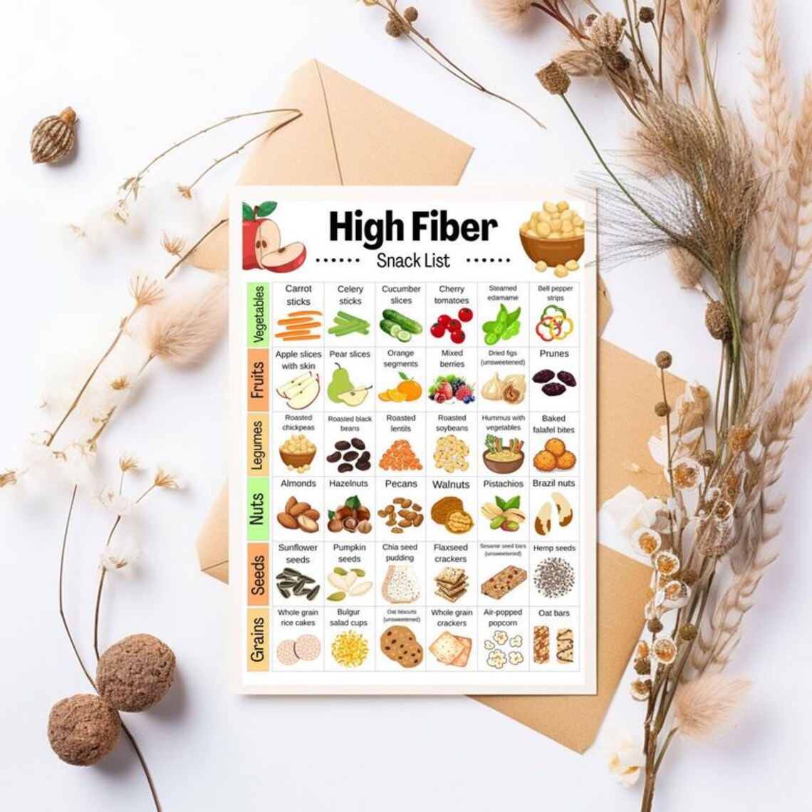 High Fiber Snack List, Fiber Rich Snack Chart, IBS & Constipation Snack ...