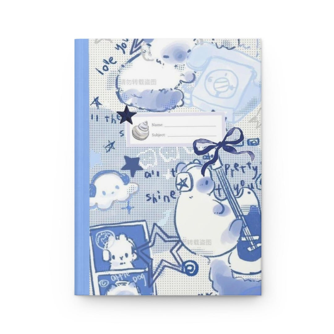 Cartoon Guitar Cloud Journal | Hardcover Matte Notebook, Blue Kawaii ...