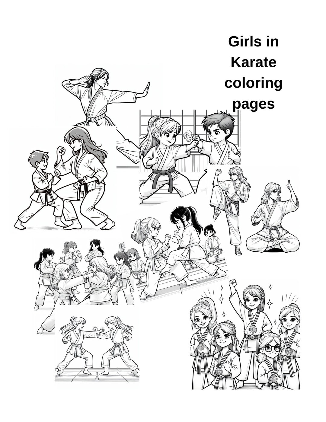 Girls Karate Coloring Pages - Etsy