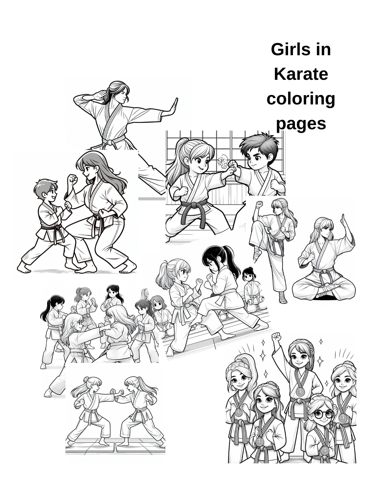 Girls Karate Coloring Pages - Etsy