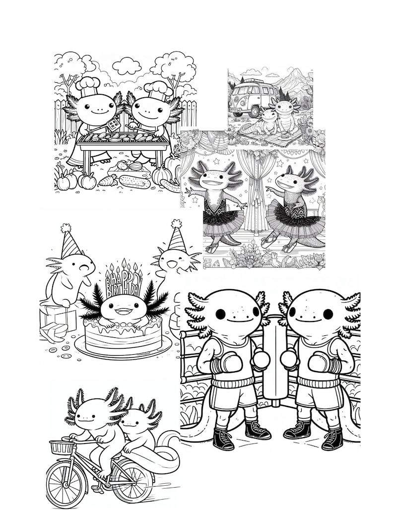 Silly Axolotl Coloring Pages - Etsy