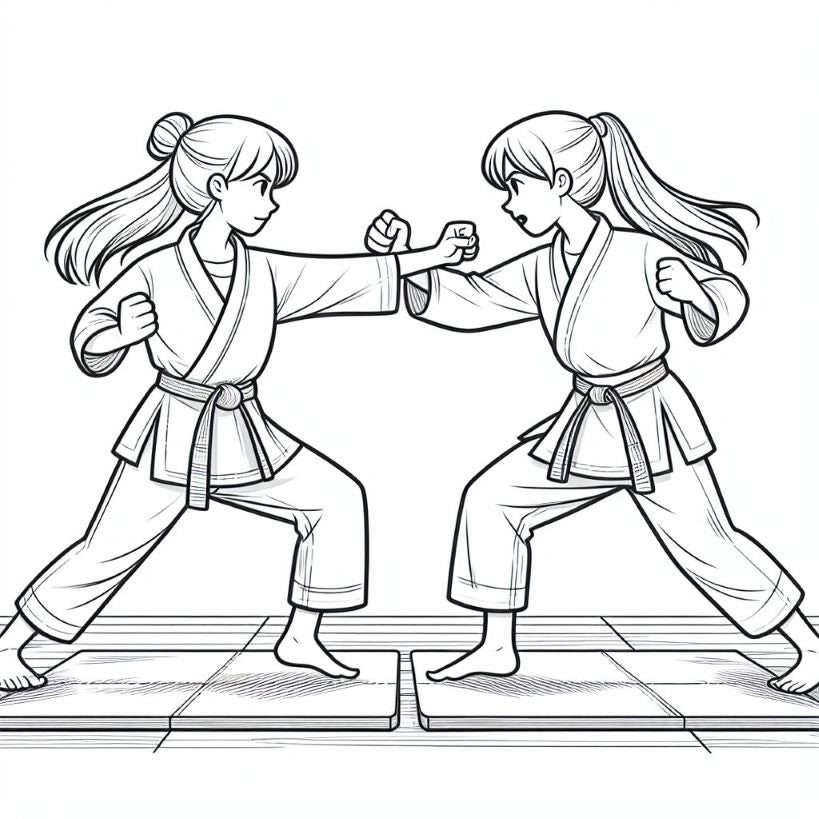 Girls Karate Coloring Pages - Etsy