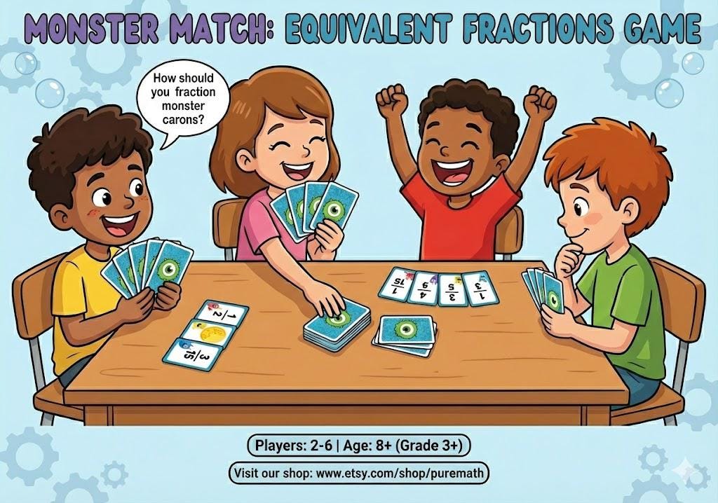 Equivalent Fractions Monster Match Game | Math Activity (PDF) - Etsy