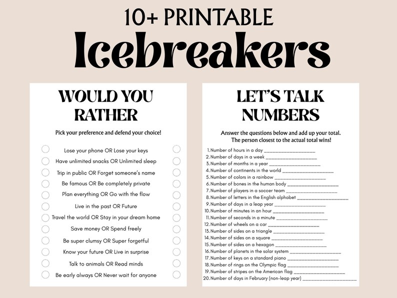 Icebreaker Games Printable, 10+ Party Games Bundle, Icebreaker Bingo ...