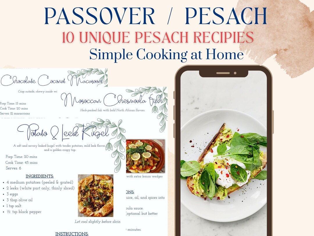 Passover Recipes Cookbook Printable, 10 Pesach Recipes PDF, Jewish ...