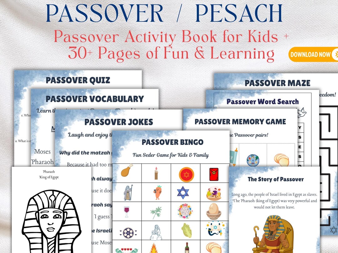 Passover Activity Mat for Kids Printable, Pesach Seder Games Bundle ...