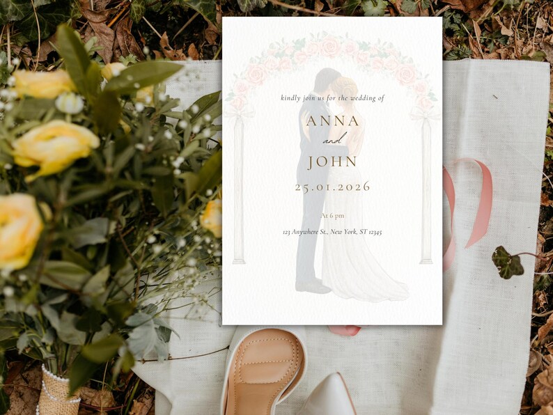 Editable Wedding Invitation Template, Romantic Couple Wedding Invite ...
