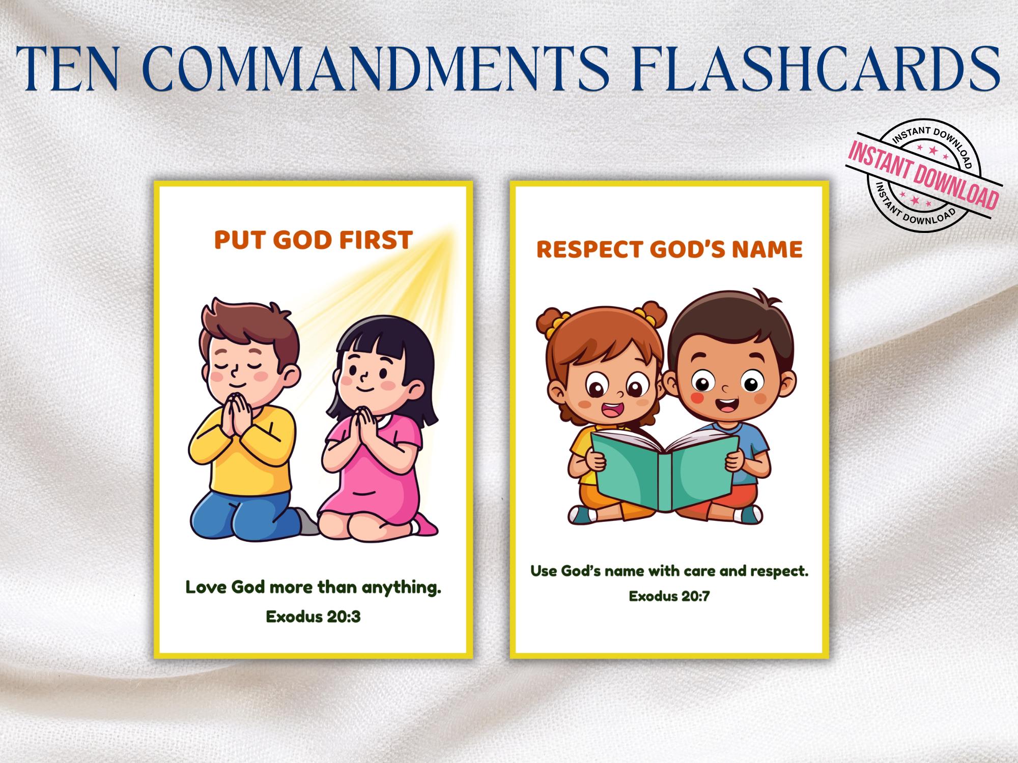 Ten Commandments Flashcards for Kids Printable, Bible Flash Cards ...