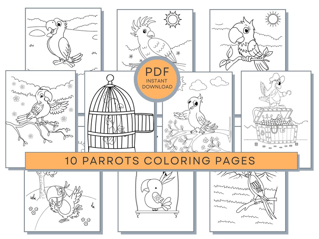 Parrot Coloring Pages, Parrot PDF, Parrot Printables, Parrot Coloring ...