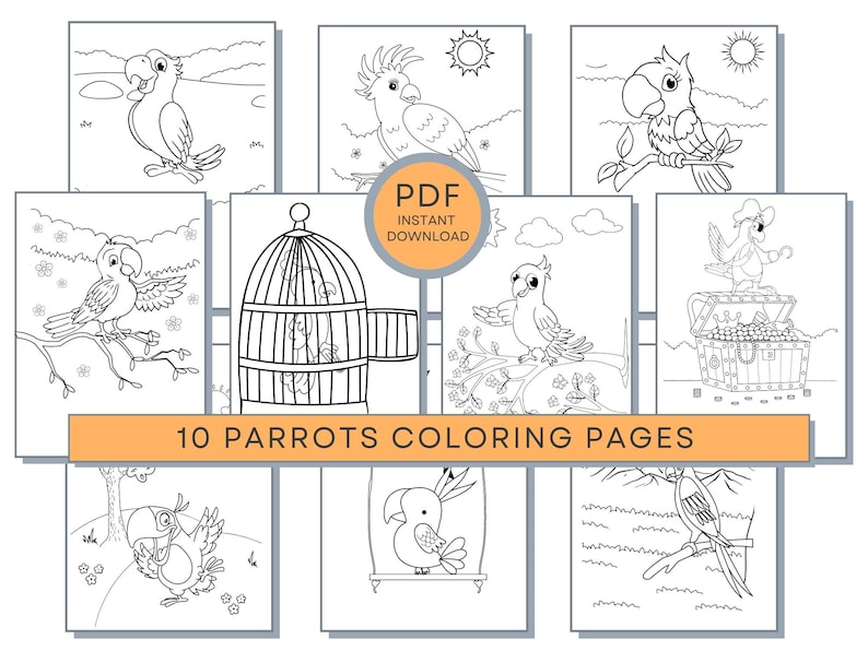 Parrot Coloring Pages, Parrot PDF, Parrot Printables, Parrot Coloring ...