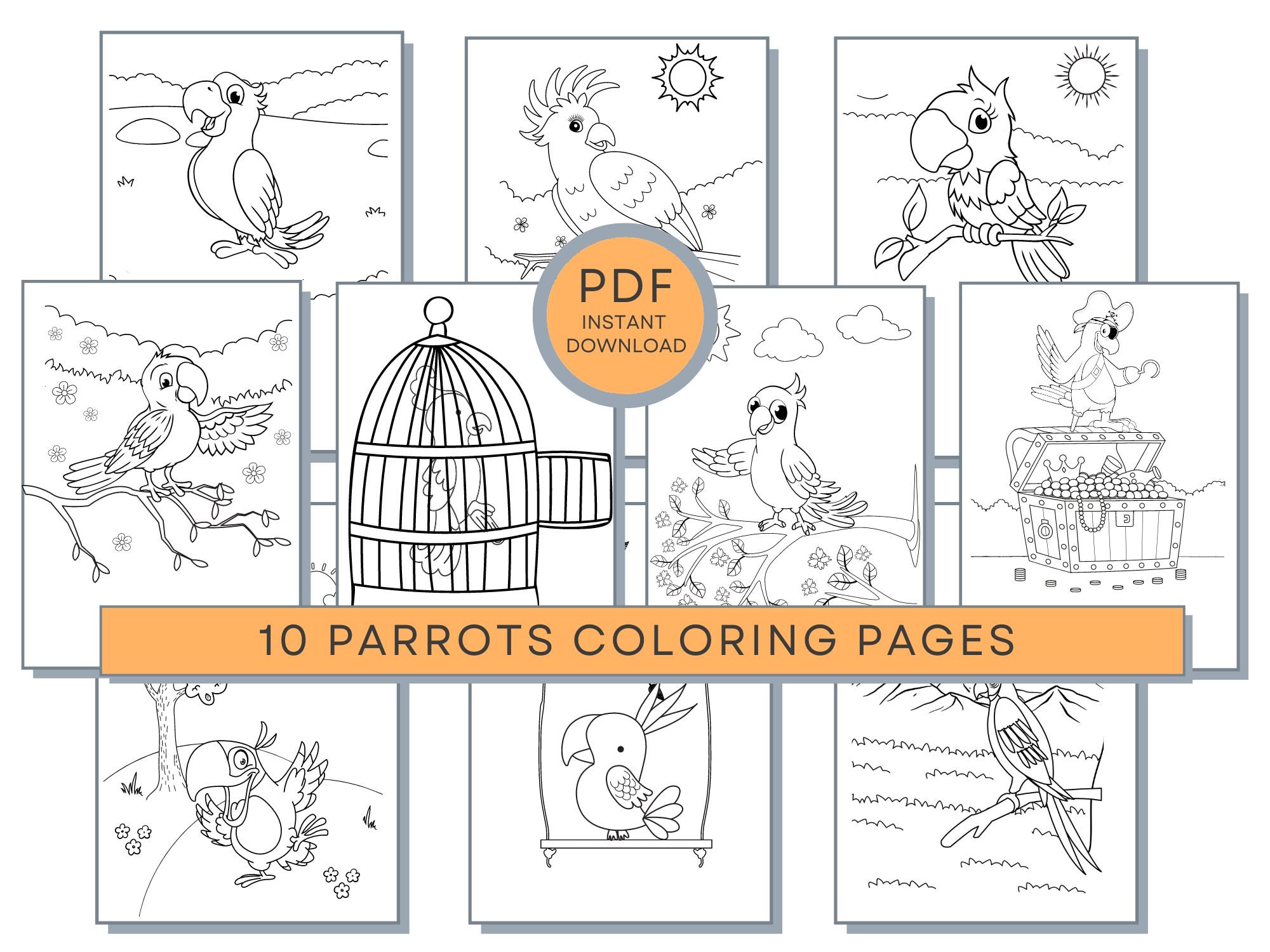 Parrot Coloring Pages Parrot PDF Parrot Printables Parrot - Etsy