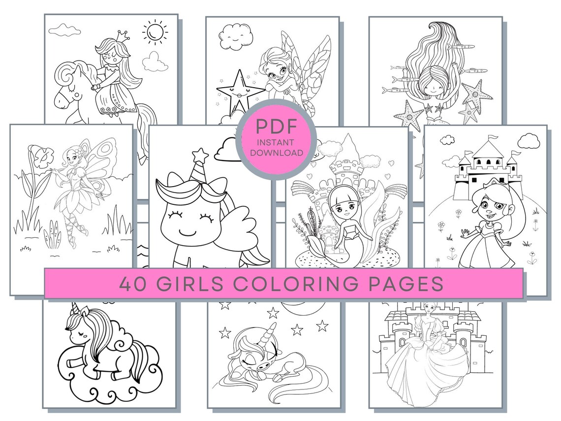 Girls Coloring Pages 40 Girls Pages Girls Printables Girls - Etsy
