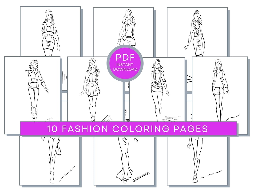 10 Fashion Coloring Pages: Fashion PDF, Fashion Printable, Fashion ...