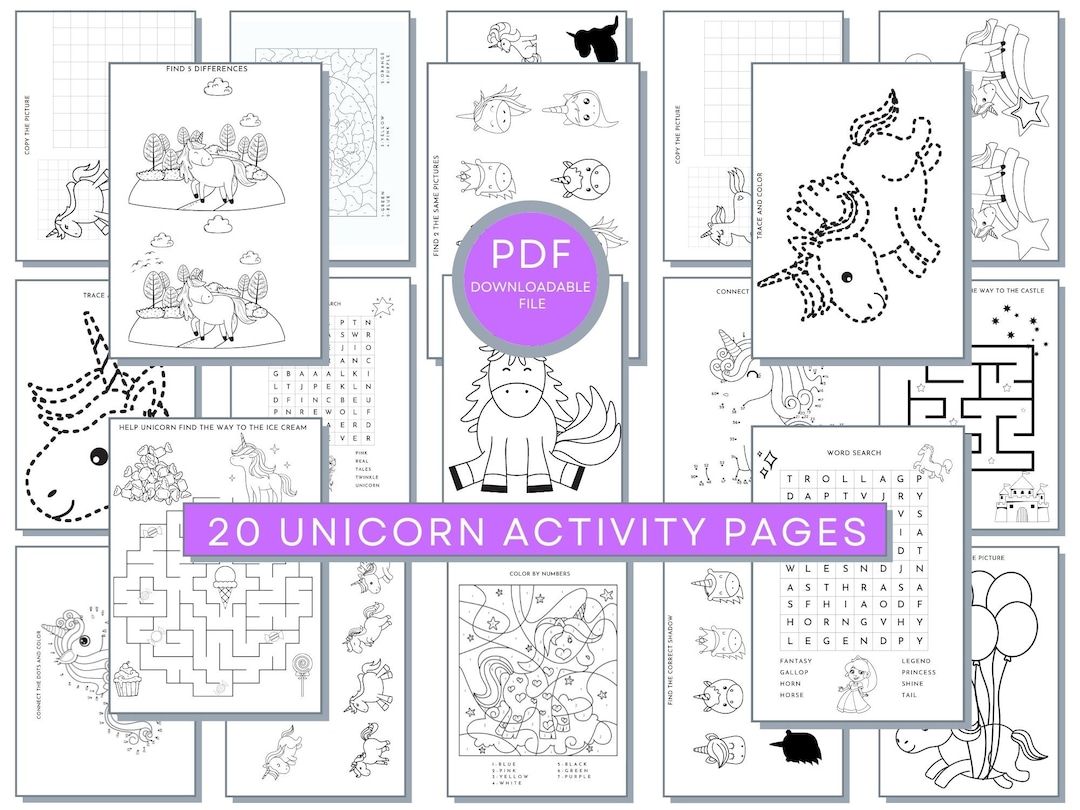Unicorn Activity Pages, Unicorn Printables, Mazes, Word Searches, Color ...
