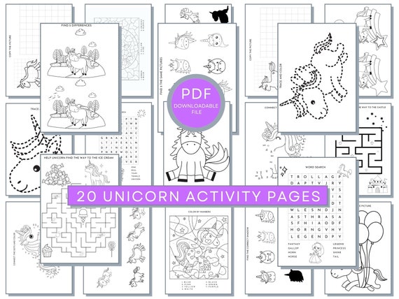 Unicorn Activity Pages Unicorn Printables Mazes Word - Etsy