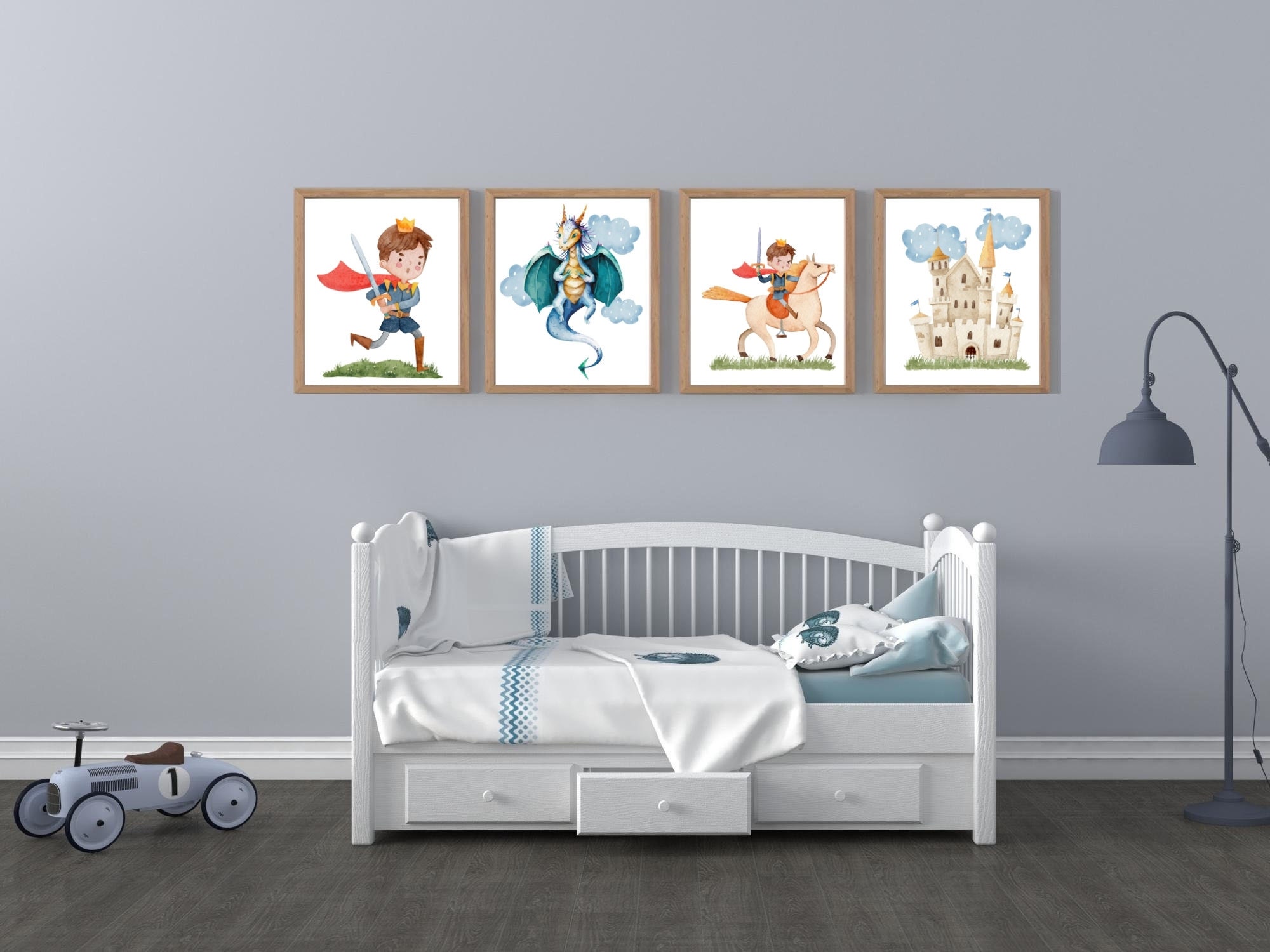 Knights and Dragons Wall Art (set of 4), Knight Printable Art, Knight ...