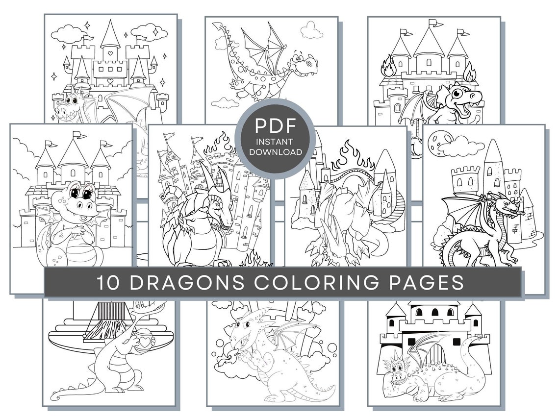 Dragon Coloring Pages, Dragon PDF, Dragon Printables, Dragon Coloring ...
