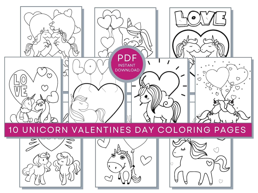 Unicorn Valentine's Day Coloring Pages, Valentines Printables ...