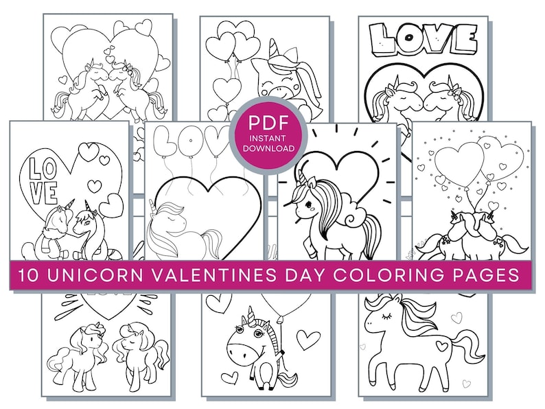 Unicorn Valentine's Day Coloring Pages, Valentines Printables ...