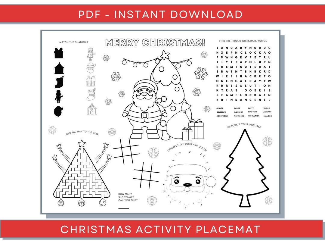Christmas Placemat, Christmas Coloring Pages, Christmas Digital ...
