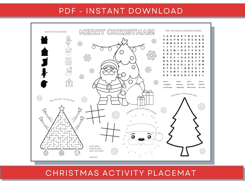 Christmas Placemat, Christmas Coloring Pages, Christmas Digital ...