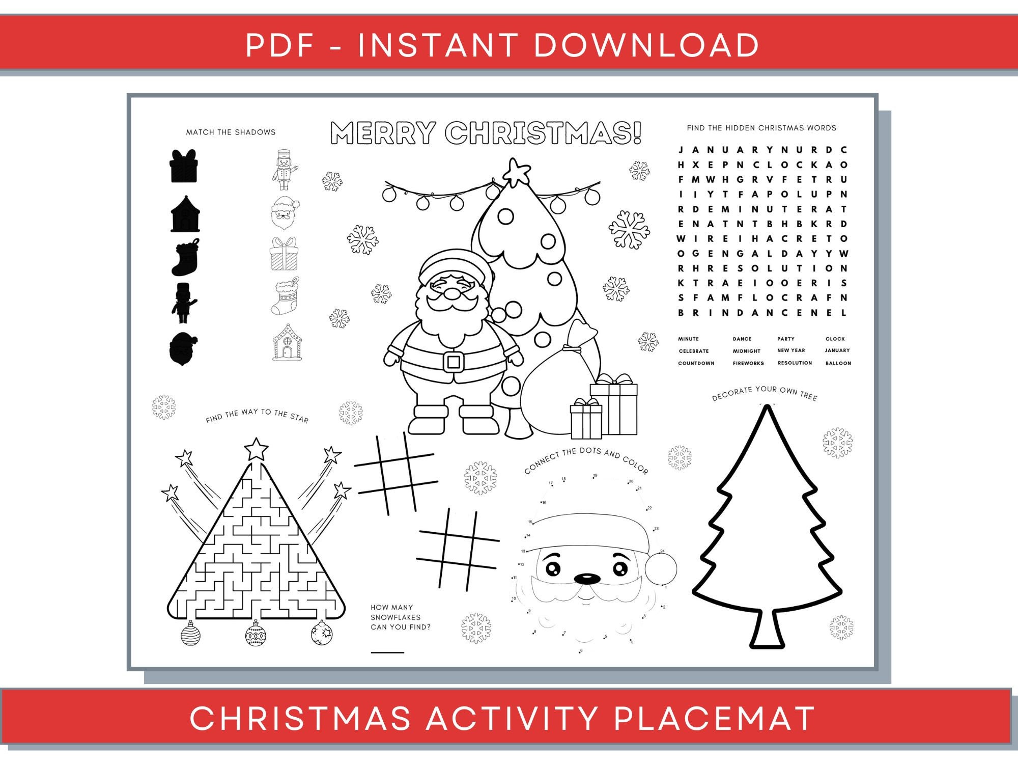 Christmas Placemat, Christmas Coloring Pages, Christmas Digital ...