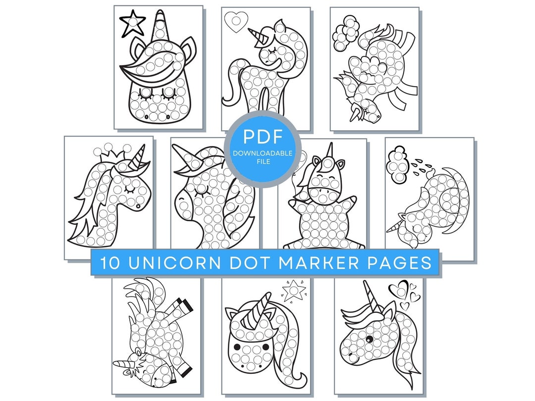 Unicorn Dot Marker Coloring Pages: Printable PDF Coloring Activity ...