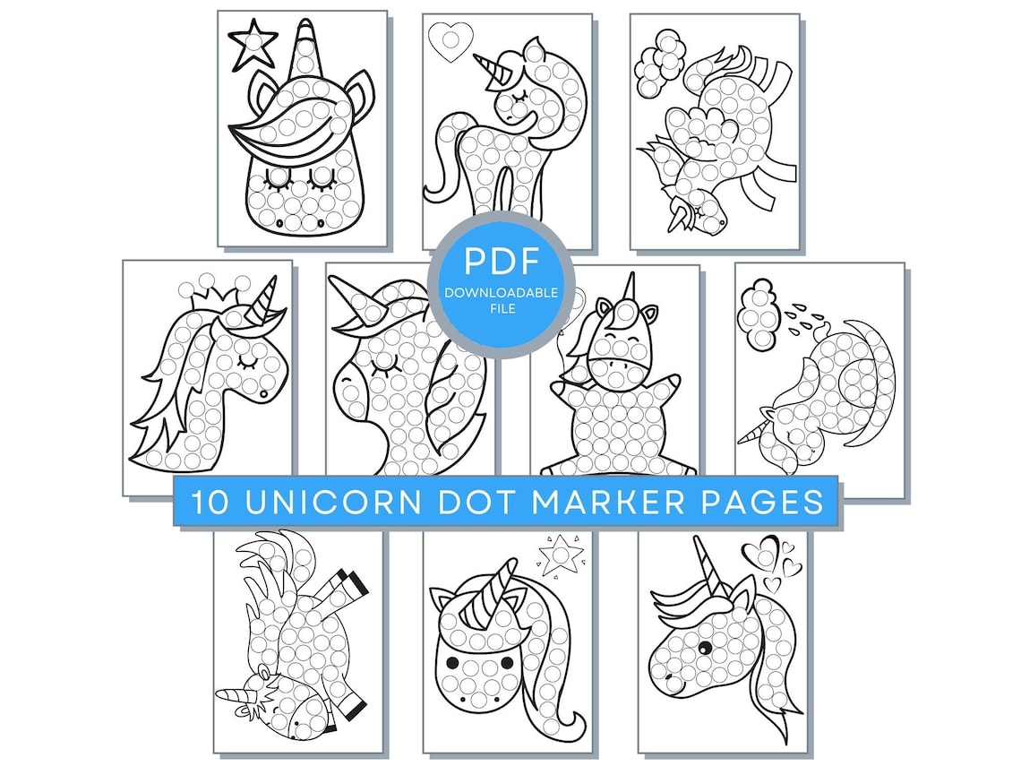 Unicorn Dot Marker Coloring Pages: Printable PDF Coloring Activity ...