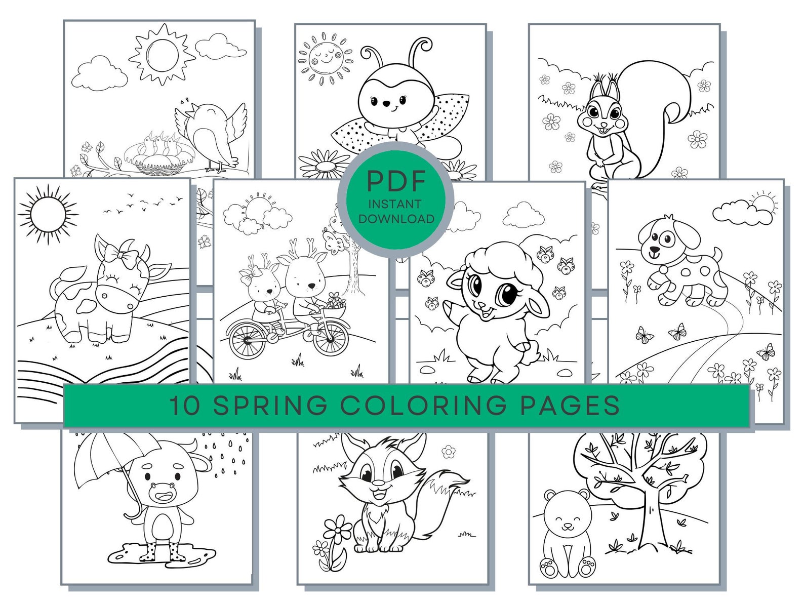 Spring Coloring Pages, Spring PDF, Spring Printables, Spring Coloring ...