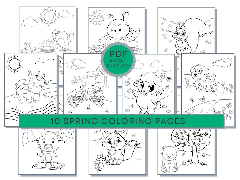 Spring Coloring Pages, Spring PDF, Spring Printables, Spring Coloring ...