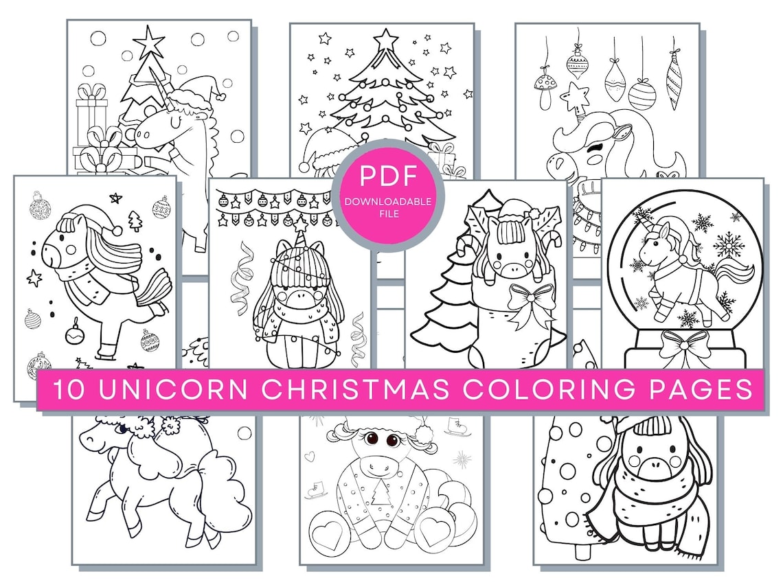 Unicorn Christmas Coloring Pages, PDF Christmas Coloring Printables ...