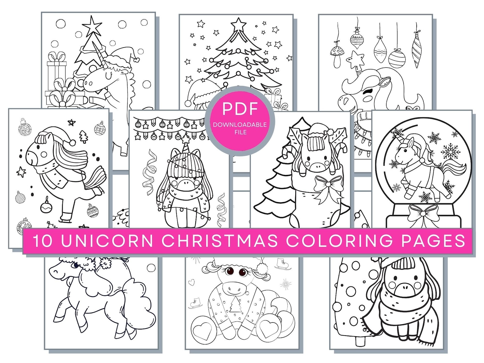 Unicorn Christmas Coloring Pages, PDF Christmas Coloring Printables ...