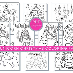 Unicorn Christmas Coloring Pages, PDF Christmas Coloring Printables ...