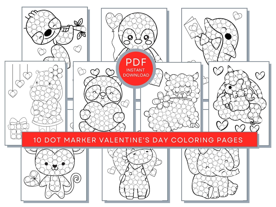 Valentine's Day Dot Marker Coloring Pages, Do a Dot Valentines Painting ...