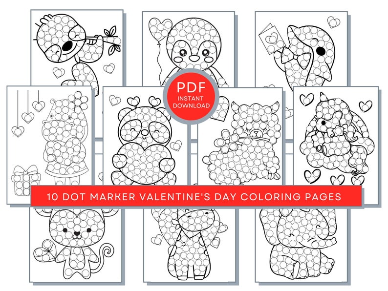 Valentine's Day Dot Marker Coloring Pages, Do a Dot Valentines Painting ...