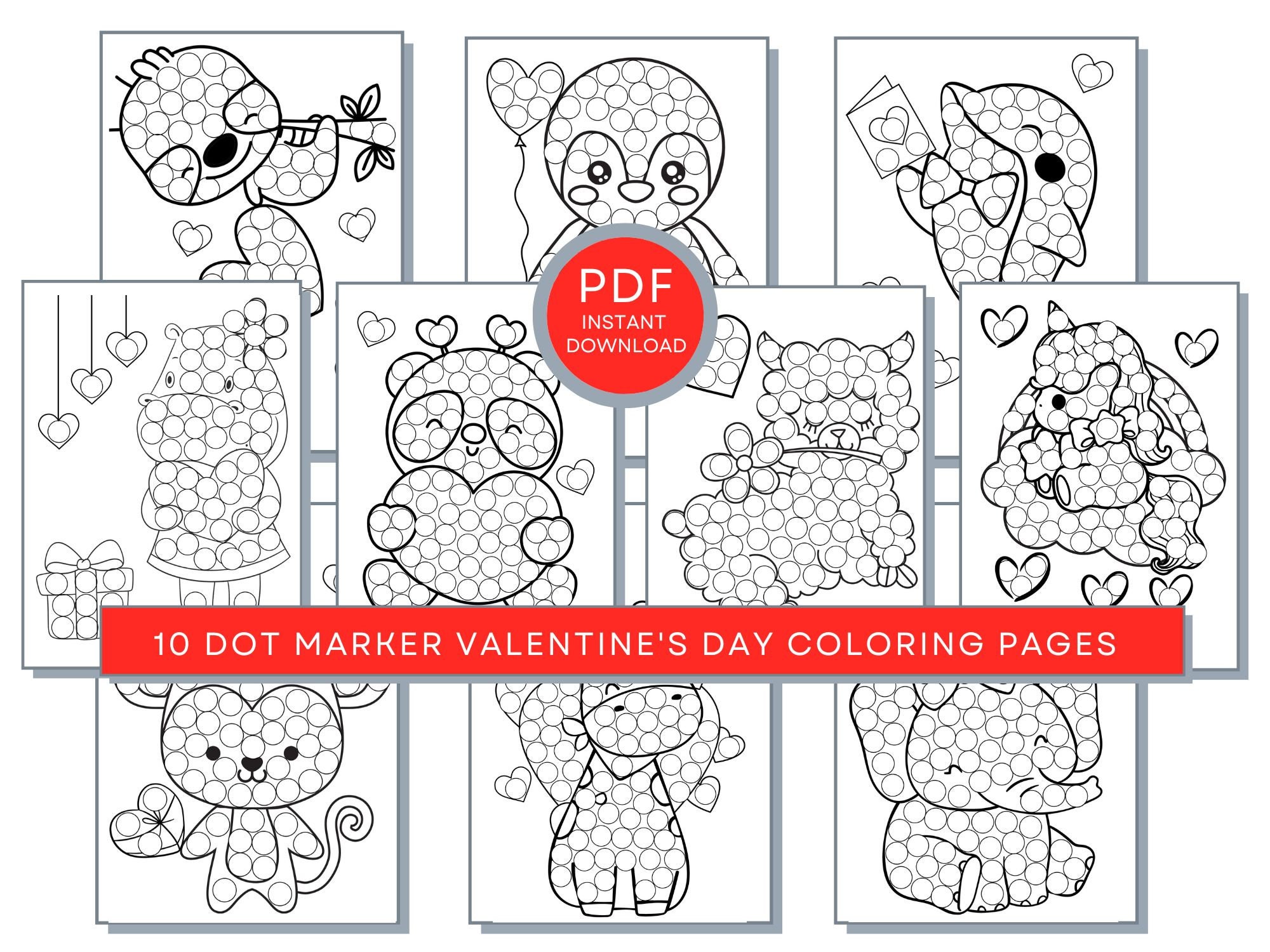 Valentine's Day Dot Marker Coloring Pages, Do a Dot Valentines Painting ...