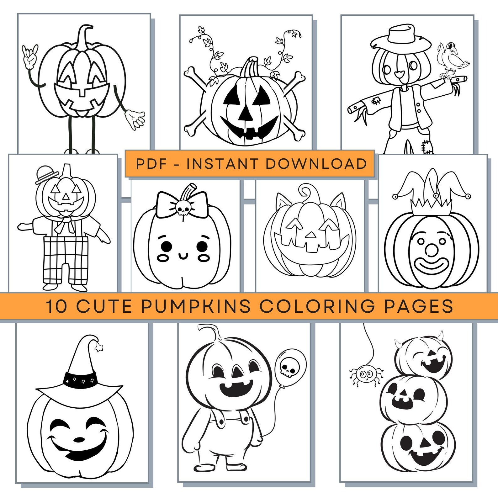 Pumpkins Coloring Pages, Pumpkins PDF, Pumpkins Printables, Cute ...