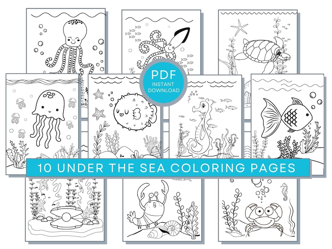 Under the Sea Coloring Pages Sea Life Coloring Ocean - Etsy