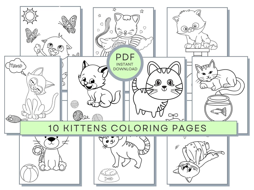 Kitten Coloring Pages, Kitten PDF Coloring Kitten Printables, Kitten ...