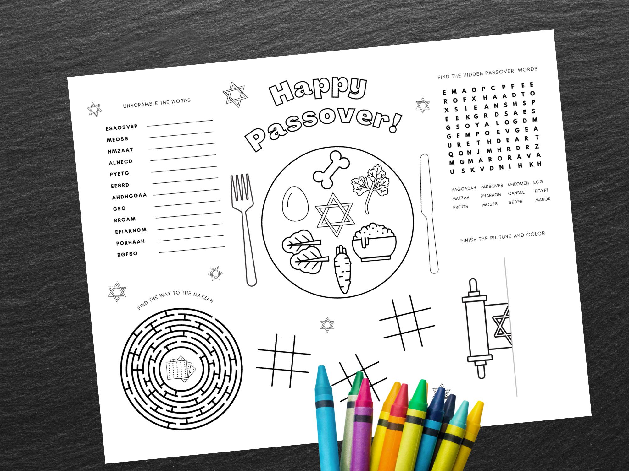 Passover Placemat, Passover Activity Placemat, Passover Coloring ...