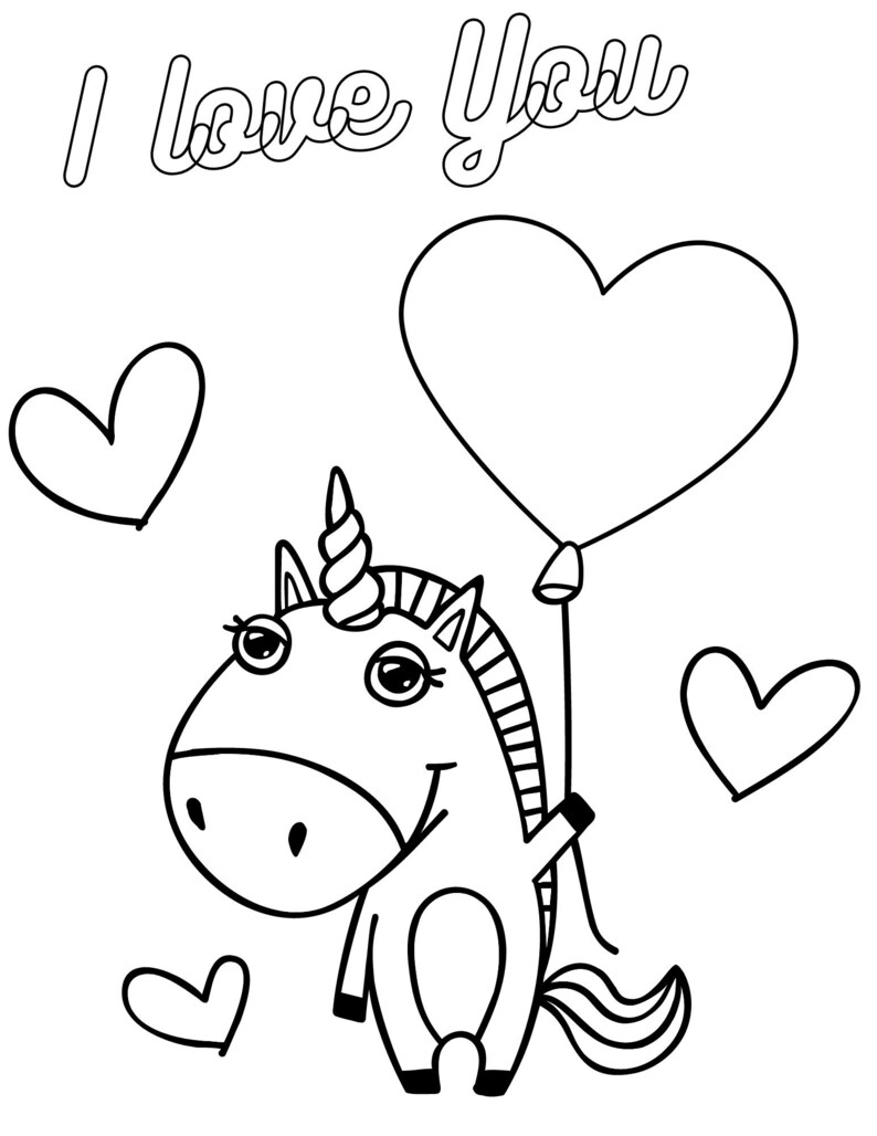 Unicorn Valentine's Day Coloring Pages, Valentines Printables ...