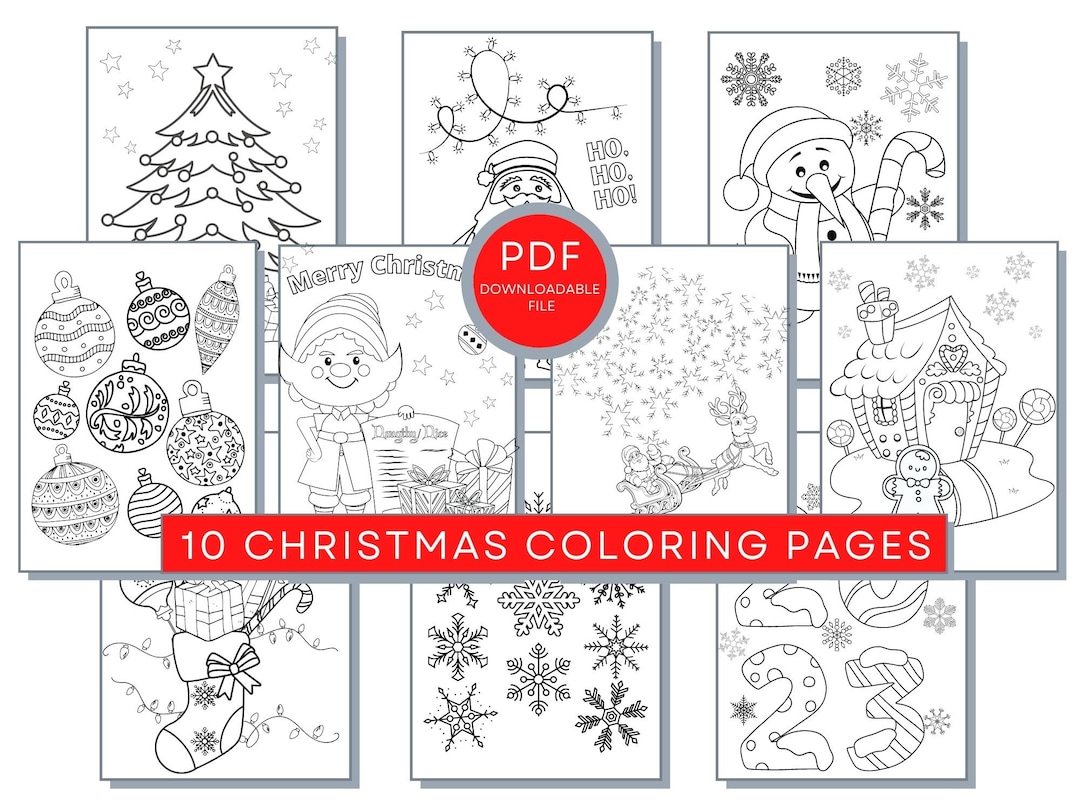 10 Christmas Coloring Pages: PDF Coloring Christmas Printables, Winter ...