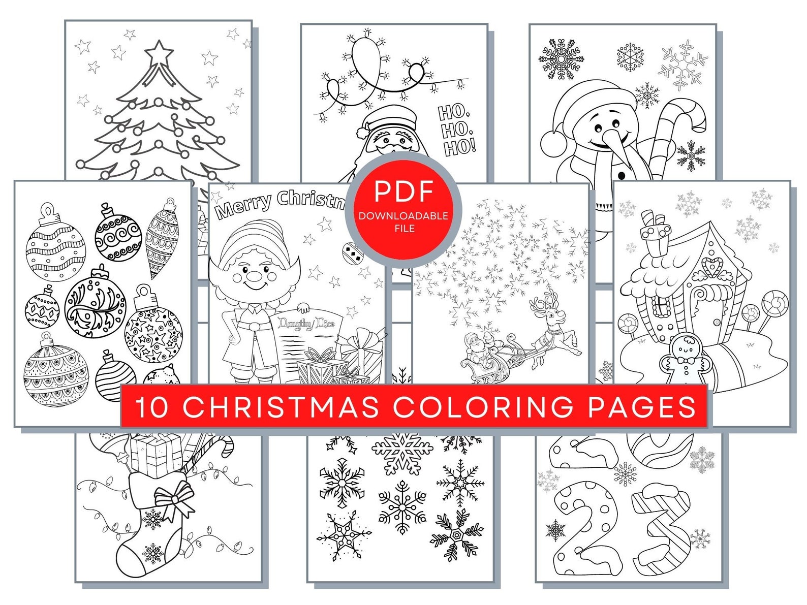 10 Christmas Coloring Pages: PDF Coloring Christmas Printables, Winter ...