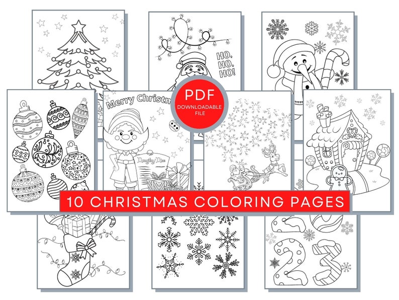 10 Christmas Coloring Pages: PDF Coloring Christmas Printables, Winter ...