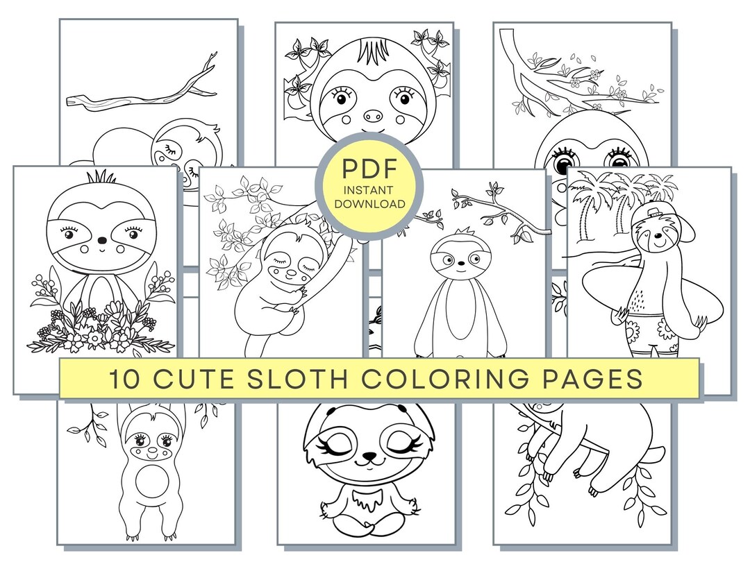 Sloth Coloring Pages, Sloth PDF, Sloth Printables, Sloth Coloring ...