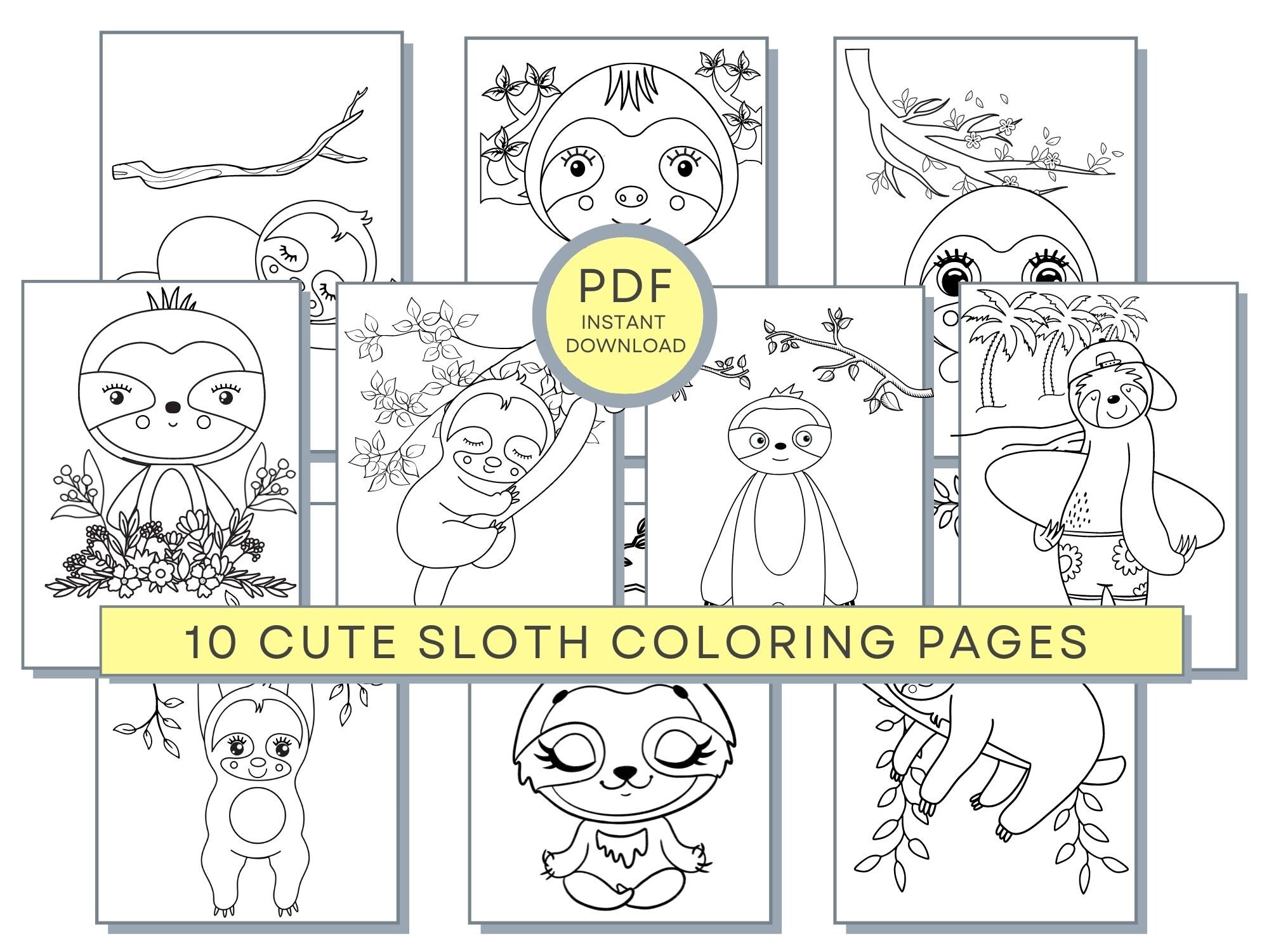 Sloth Coloring Pages, Sloth PDF, Sloth Printables, Sloth Coloring ...