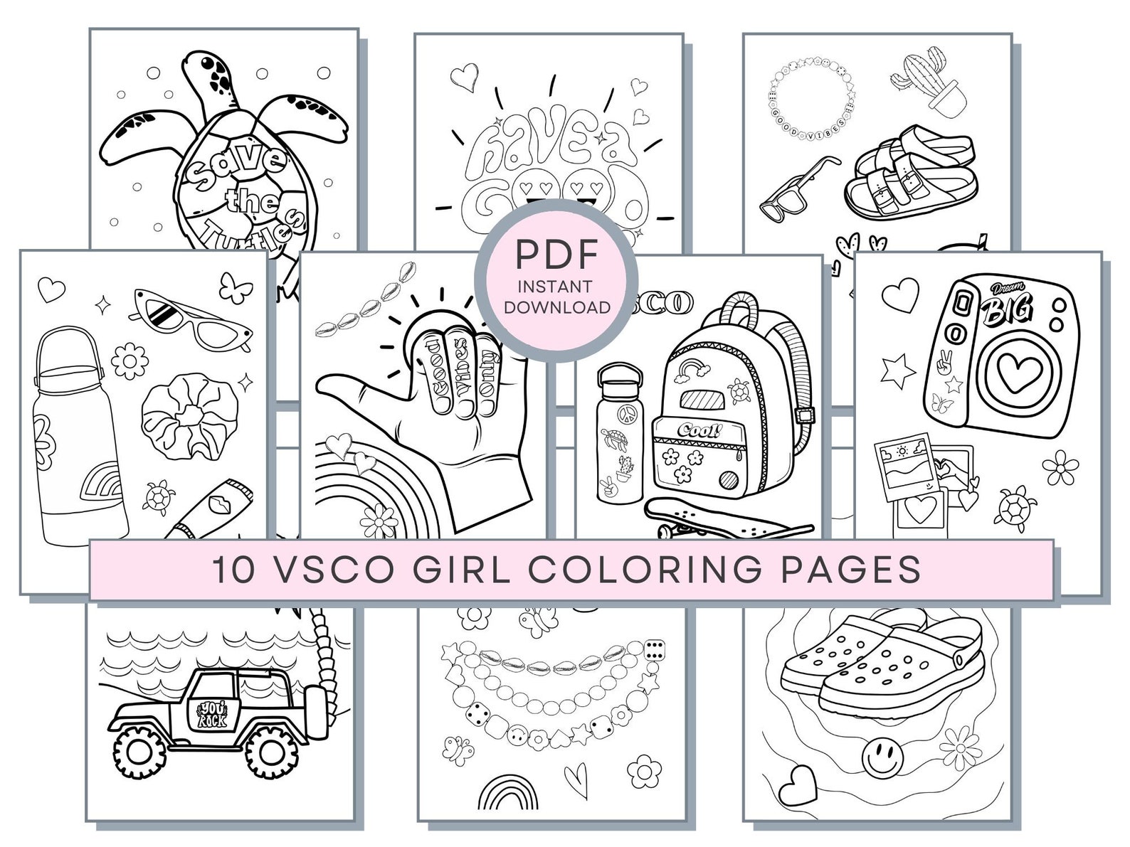 VSCO Girl Coloring Pages, Teens Coloring Pages, VSCO Aesthetic Coloring, Teen Printables, Vsco ...